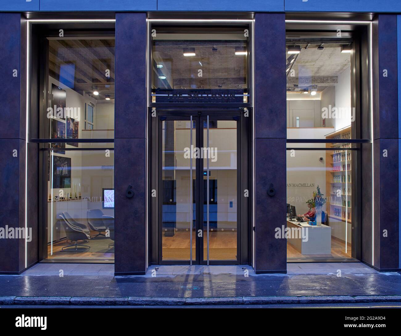 Exterior facade at dusk. Pan Macmillan offices, London, United Kingdom ...