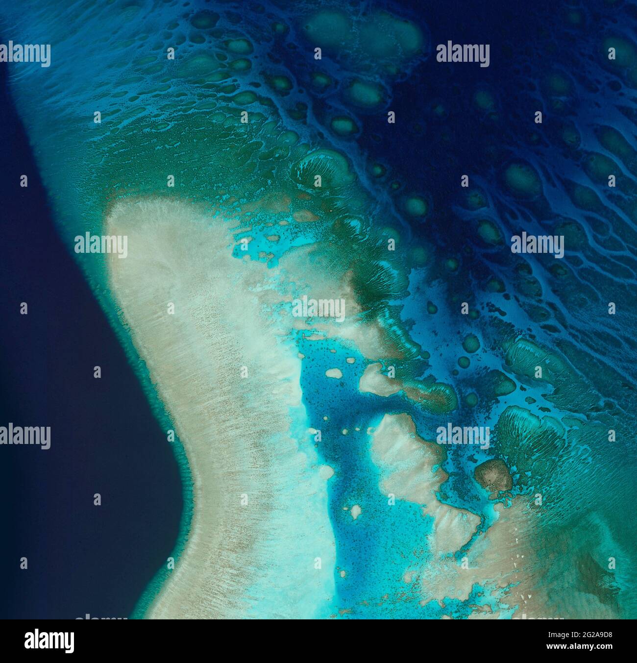 Satellite view of Palau, Micronesia, north island of Kayangel island ...