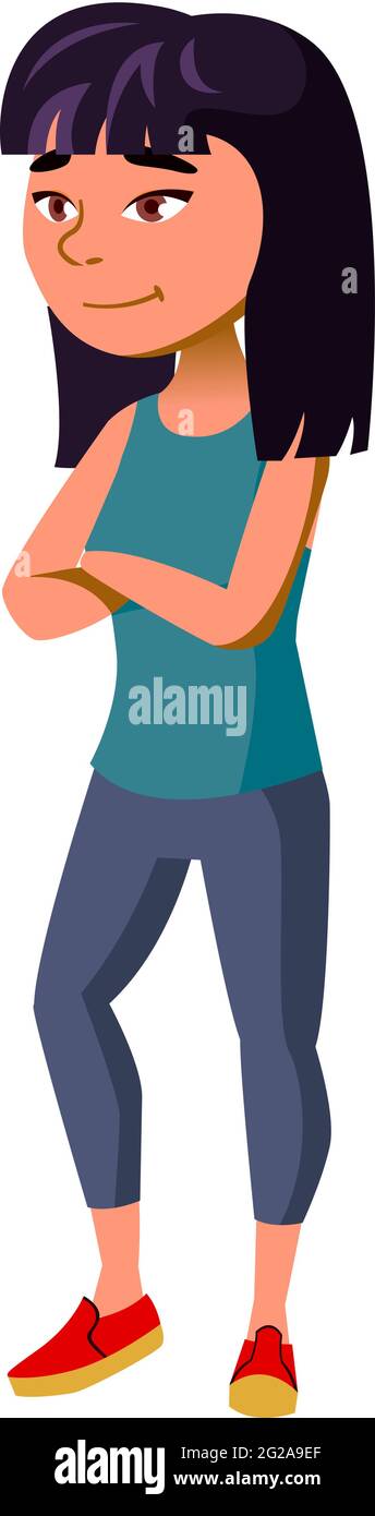 smiling asian girl teenager waiting order cartoon vector Stock Vector ...