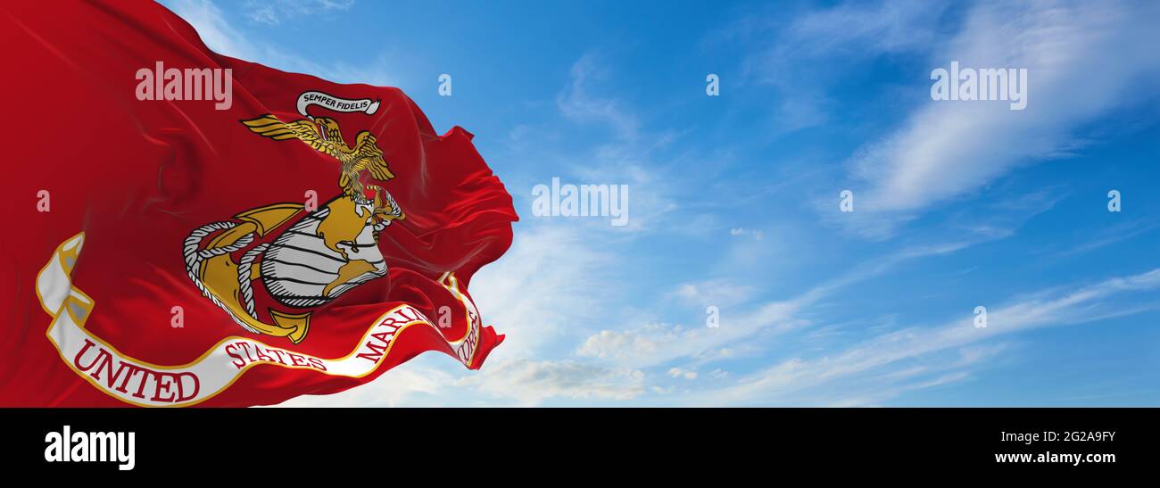 flag of United States Marine Corps waving in the wind. USA National ...