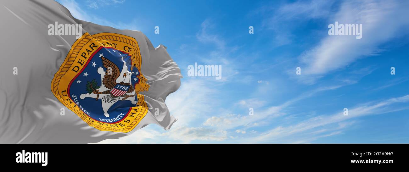 flag of United States Marshals Service waving in the wind. USA National ...