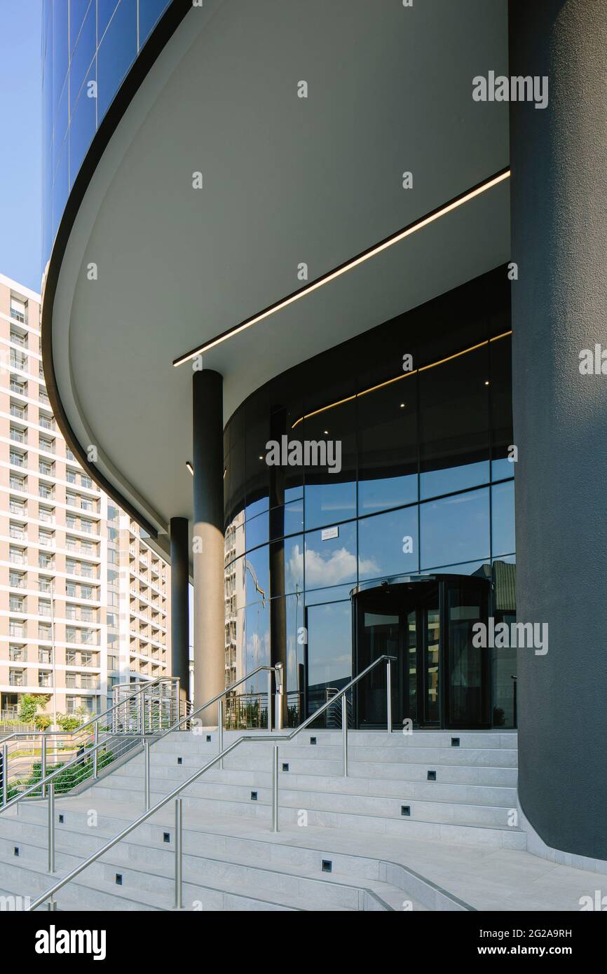 Entrance way exterior under the curved facade. Park Lane West, Pretoria ...