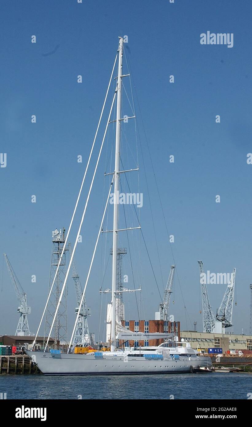 THE 75 METRE YACHT MIRABELLA V IN PORTSMOUTH HARBOUR. PIC MIKE WALKER ...