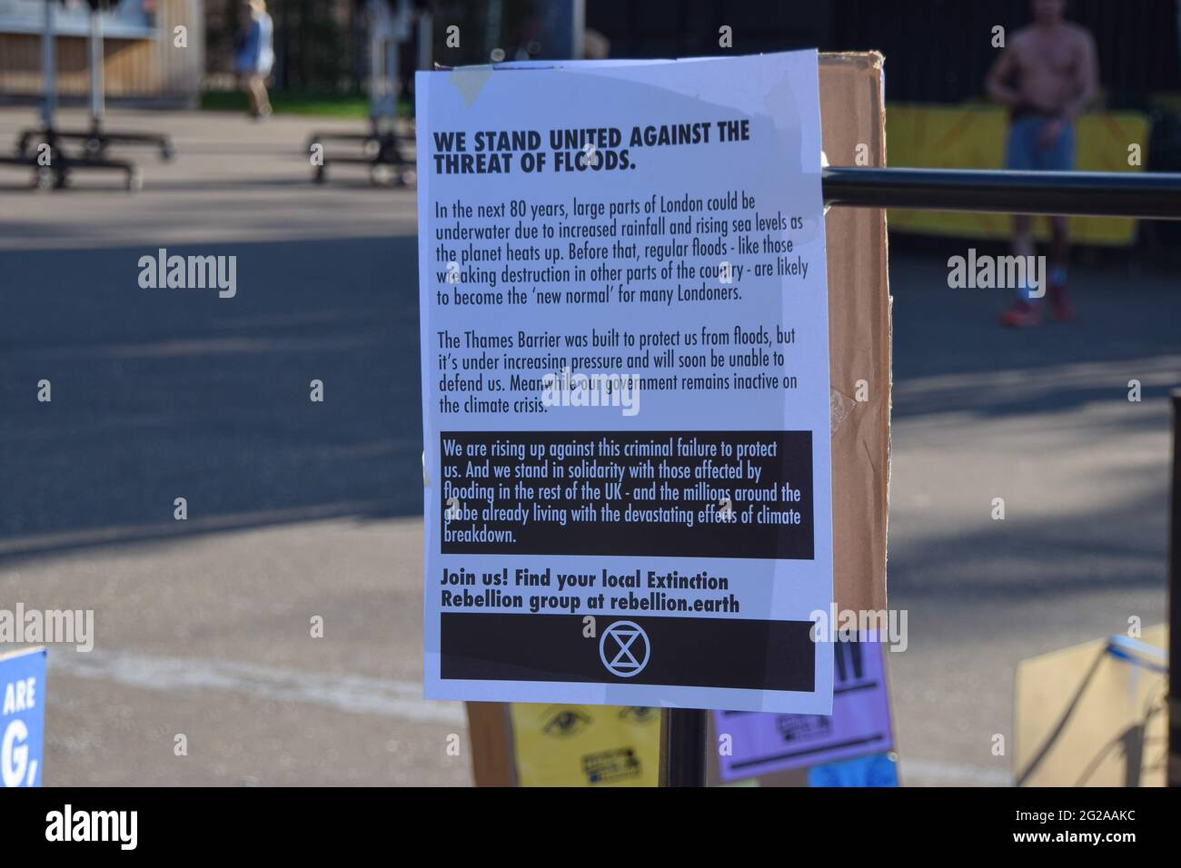 London, UK. 09th June, 2021. Flood information leaflet seen during the ...