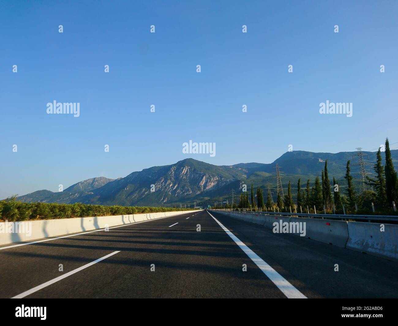Driving autobahn asphalt road in Greece, Europe. Trip from Thessaloniki ...