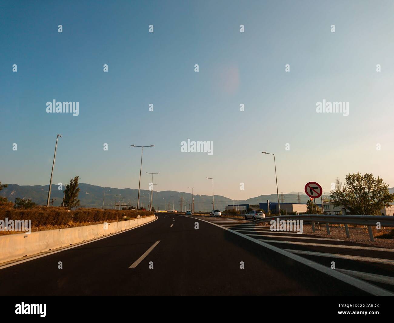 Driving autobahn asphalt road in Greece, Europe. Trip from Thessaloniki ...