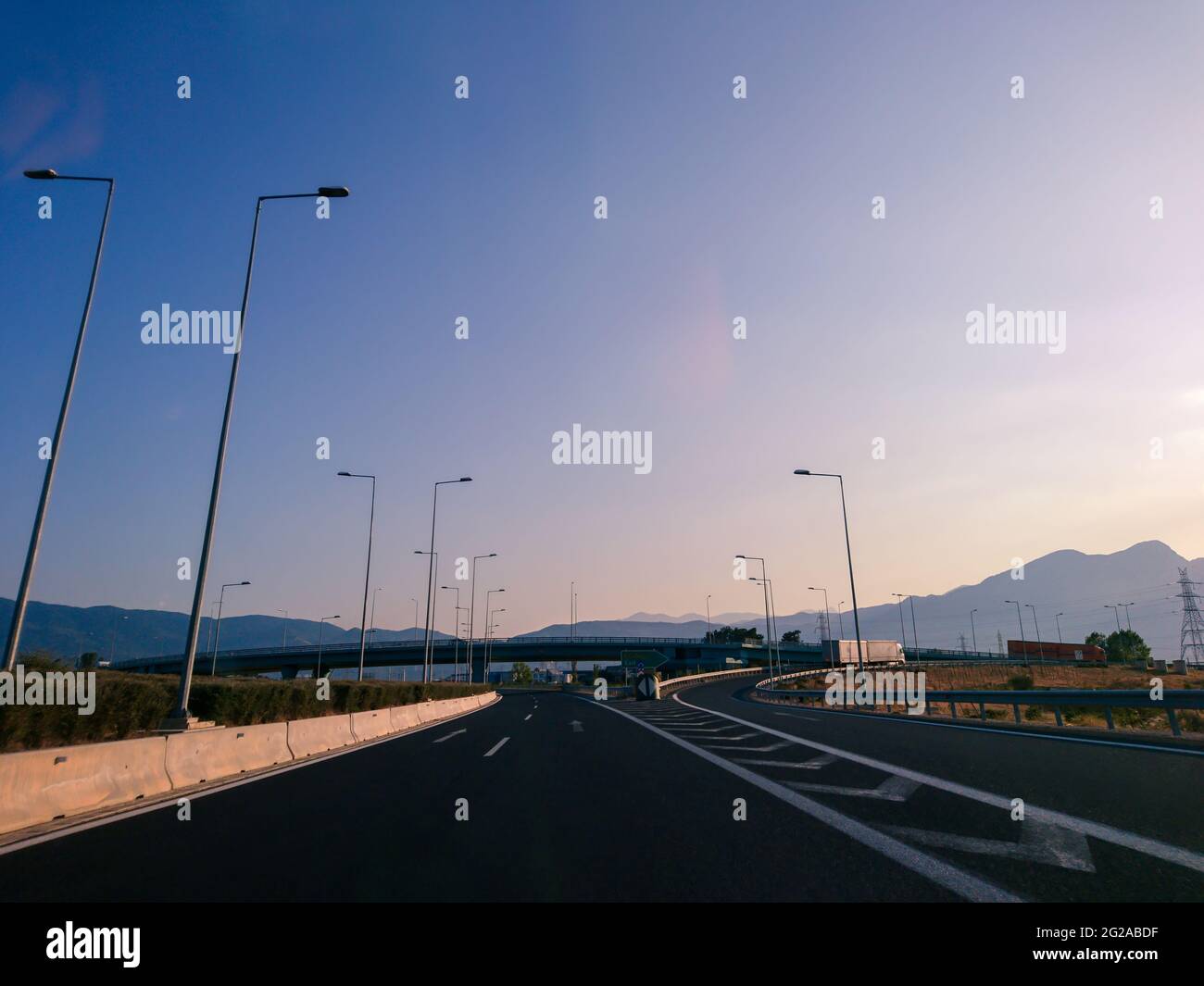 Driving autobahn asphalt road in Greece, Europe. Trip from Thessaloniki ...