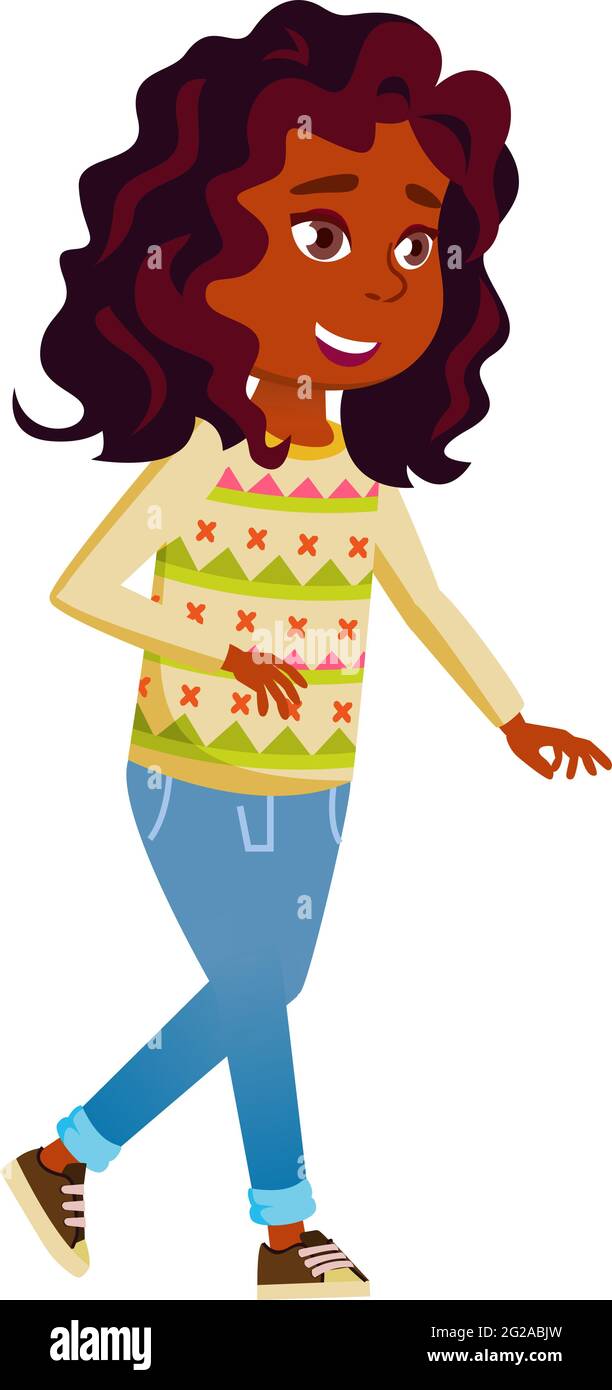 happy african girl child going to cinema cartoon vector Stock Vector ...