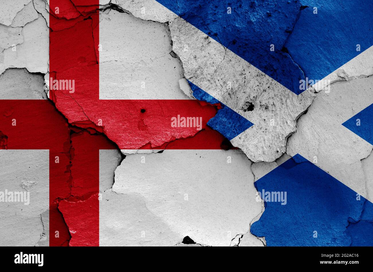 flags of England and Scotland painted on cracked wall Stock Photo - Alamy