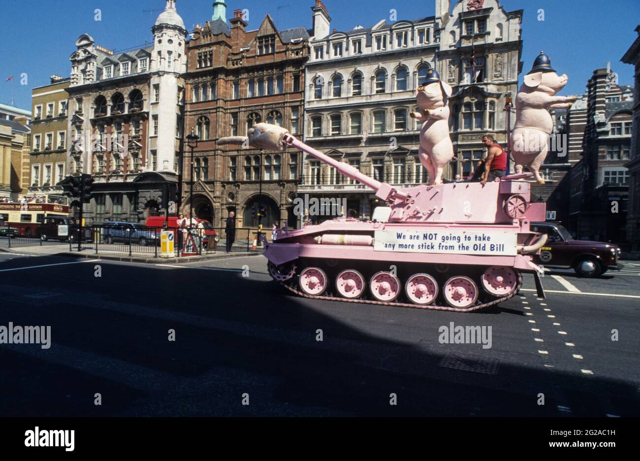 Democracy is for example... protesting against police with a pink tank ...