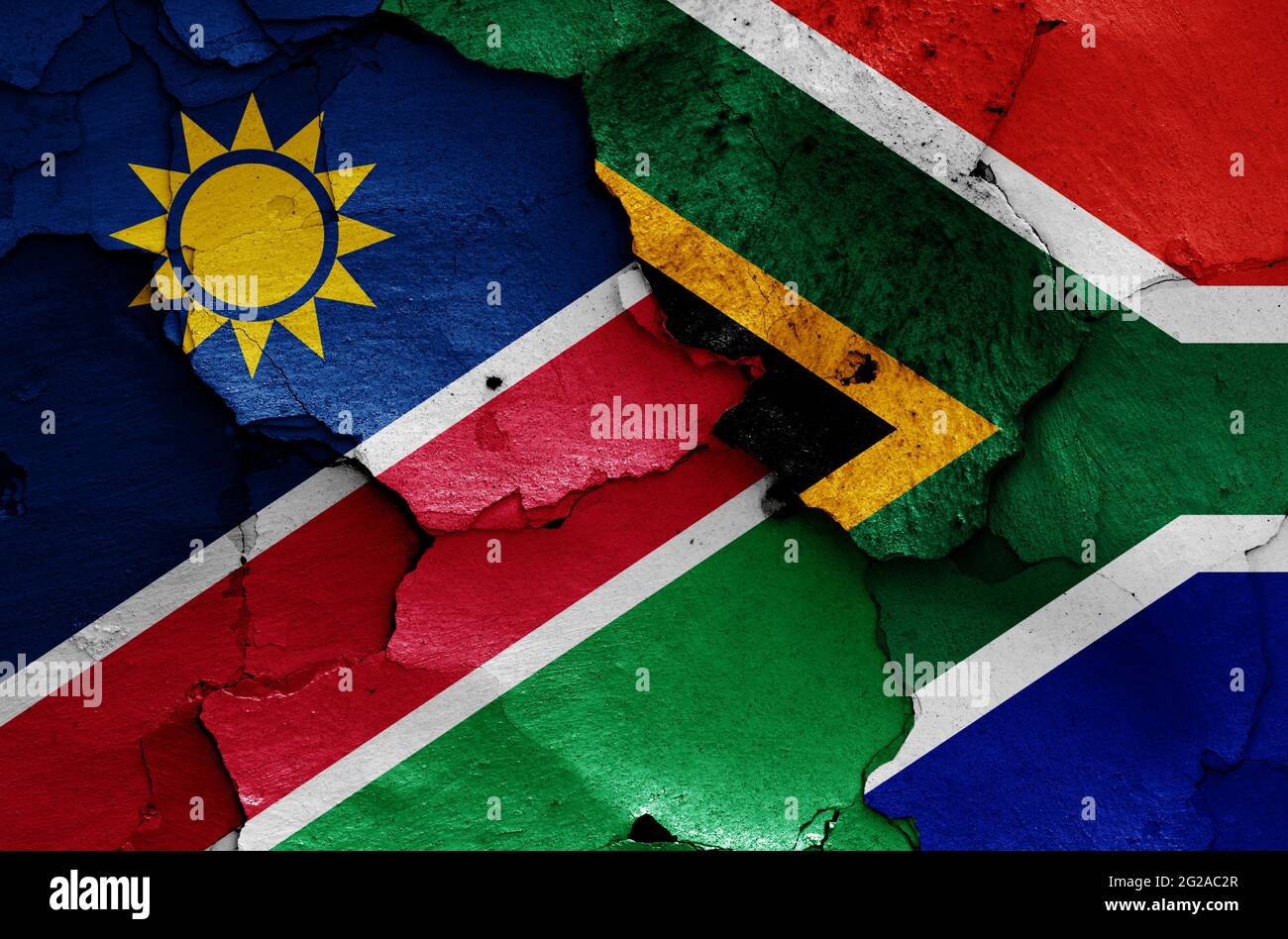 flags of Namibia and South Africa painted on cracked wall Stock Photo ...