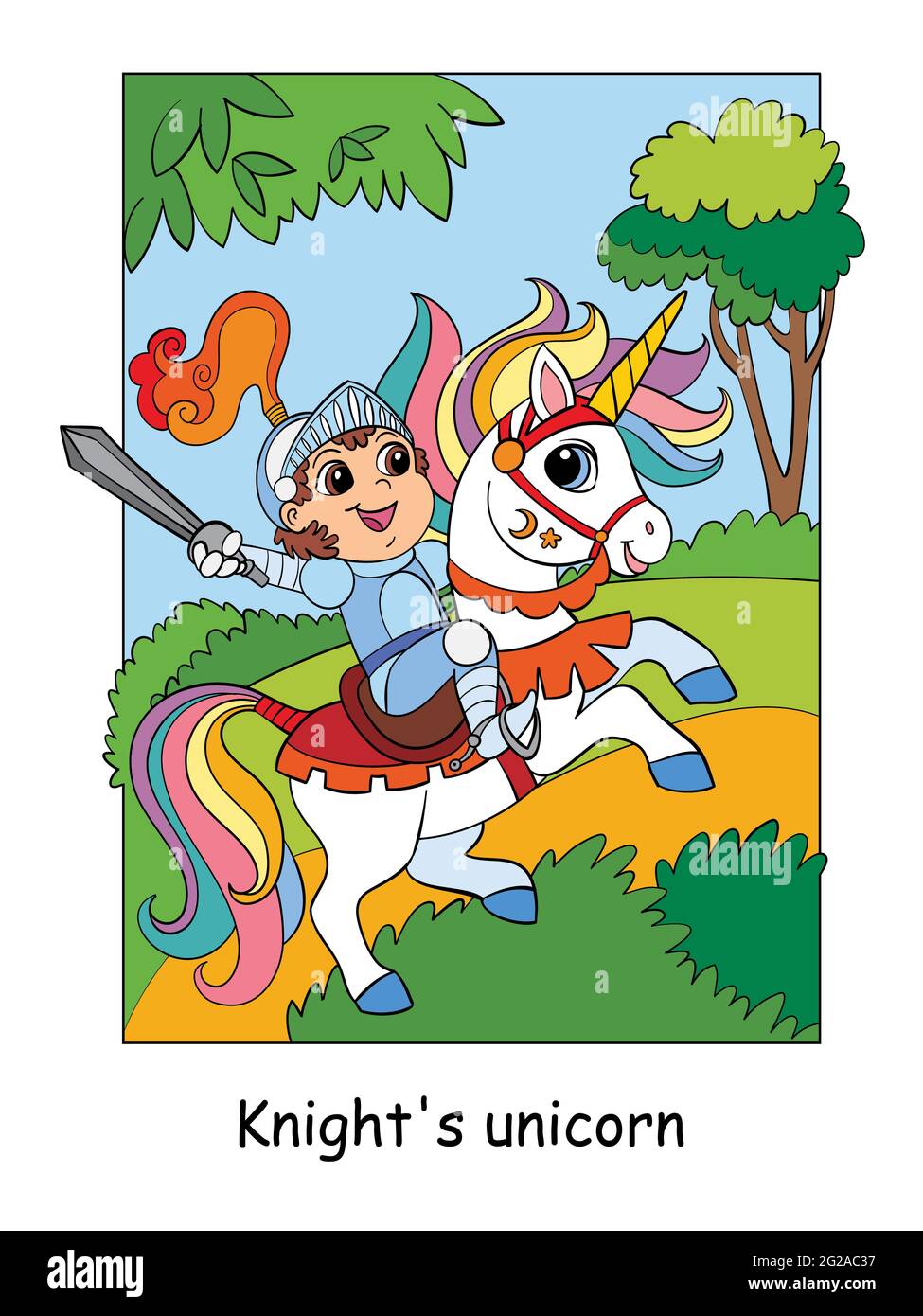 Cute little knight in armor riding a unicorn. Vector colorful cartoon ...