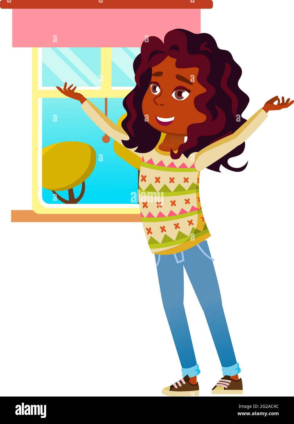 happiness african girl joying good weather cartoon vector Stock Vector ...