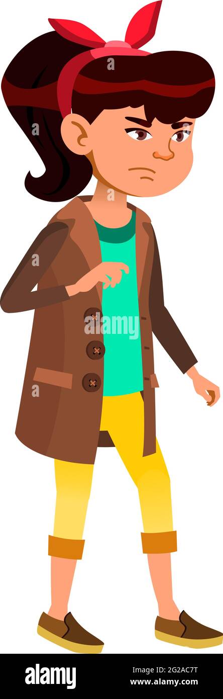 serious chinese girl staying in line cartoon vector Stock Vector Image ...