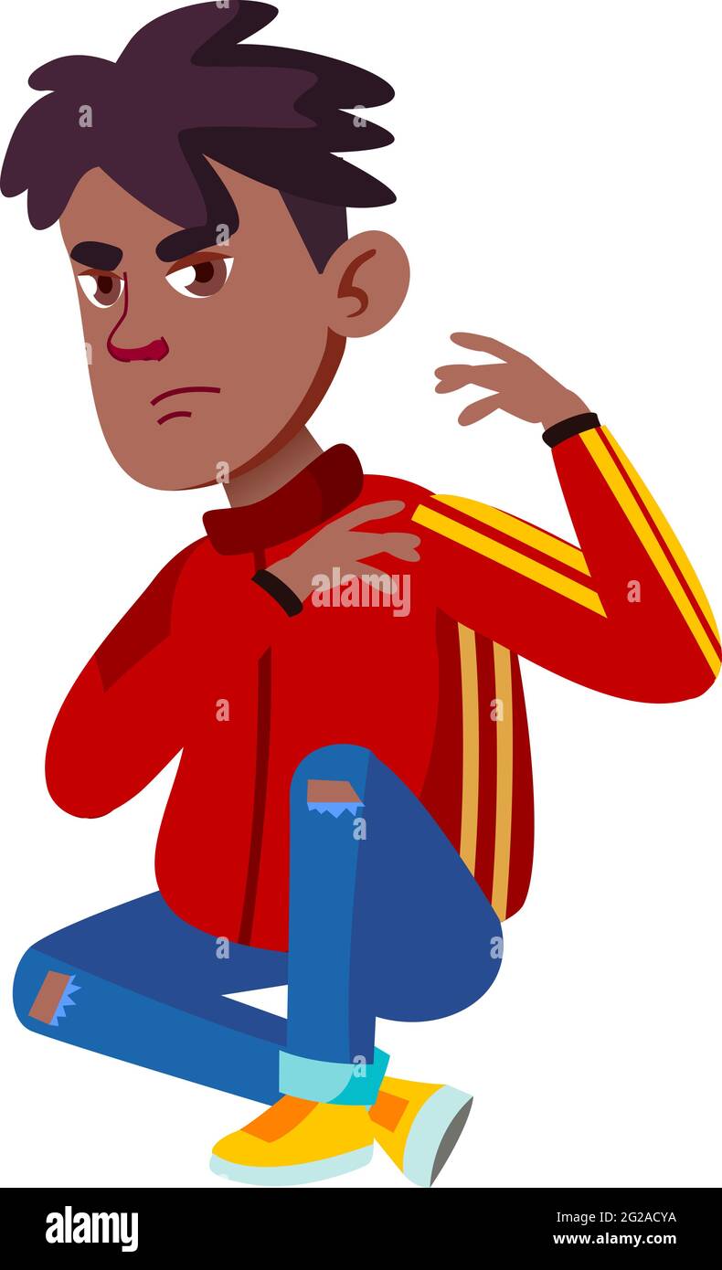 sad african boy child sitting on floor cartoon vector Stock Vector ...