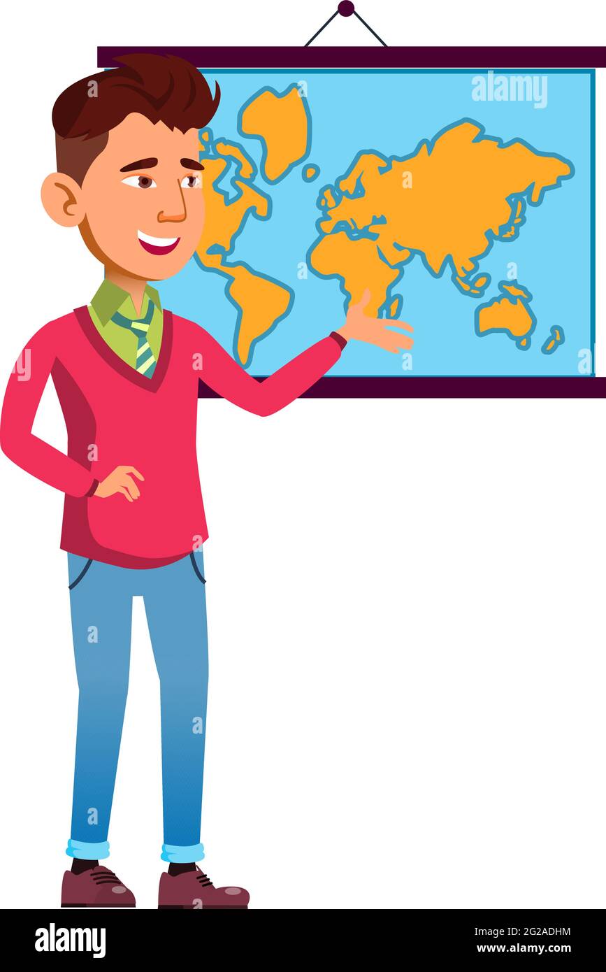 boy student answering on geography lesson cartoon vector Stock Vector ...