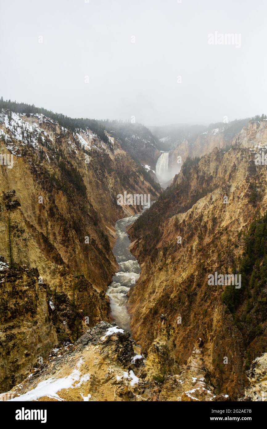 Yellowstone River Upper Falls at Yellowstone National Park from Artist Point, vertical Stock ...