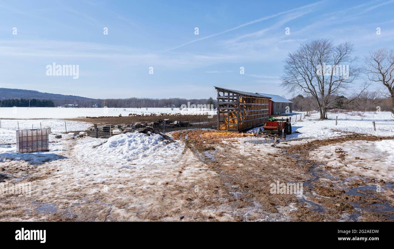 Wide View of a Typical North American Western Farm with a Corn Storage ...
