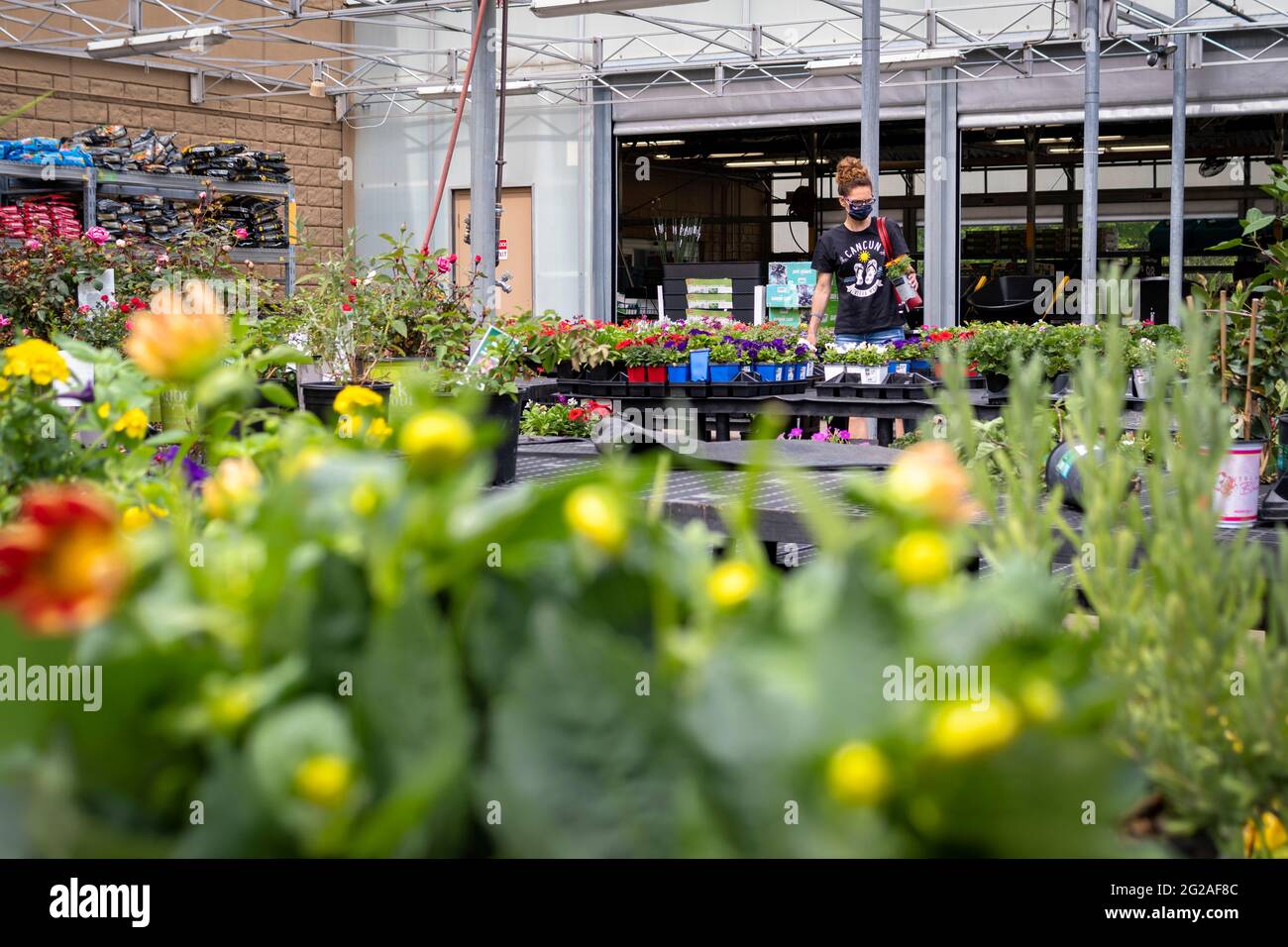Utica New York May 22 2021 A Lady Customer Is Shopping Flowers And 