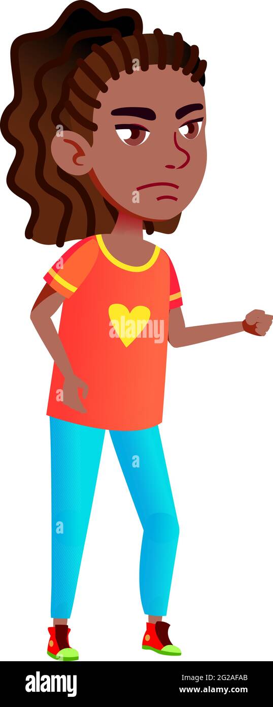 upset youngster girl clenches fist to fight cartoon vector Stock Vector ...