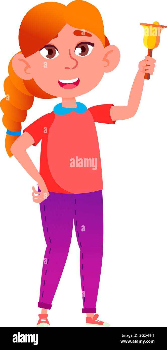 smiling girl ringing bell at school cartoon vector Stock Vector Image ...