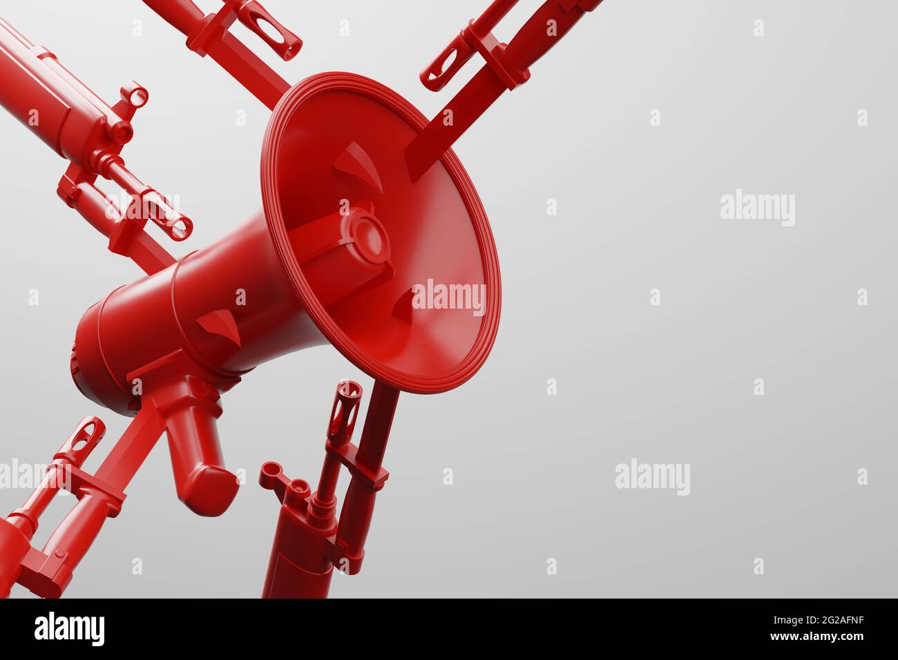 Red Megaphone stab by bayonet knife with military gun 3D rendering ...