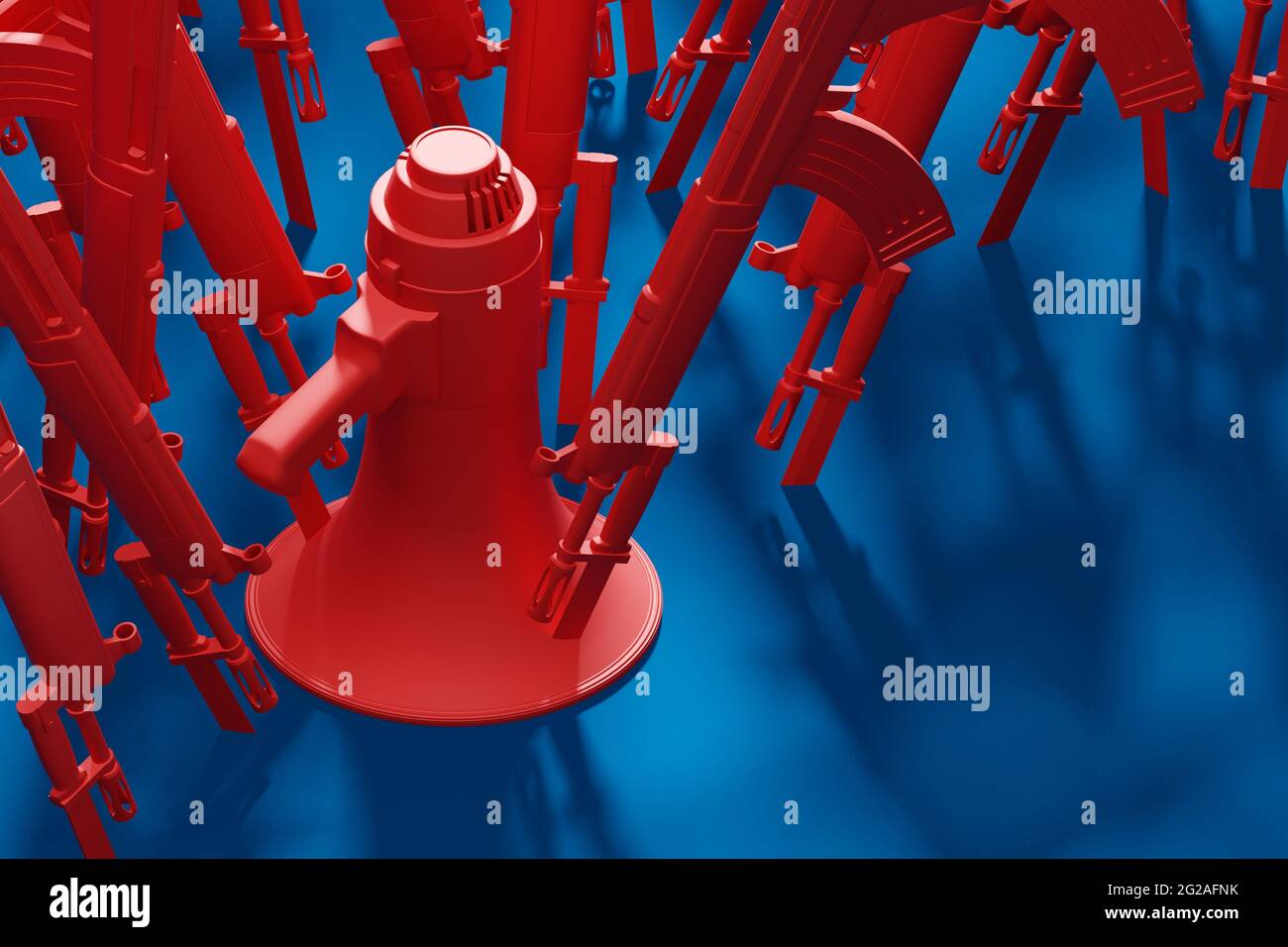 Red Megaphone stab by bayonet knife with military gun 3D rendering ...