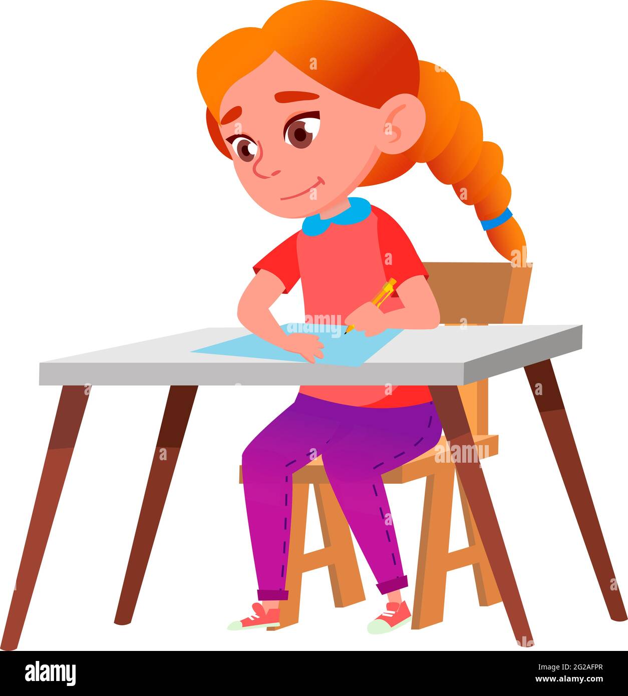 little girl writing homework cartoon vector Stock Vector Image & Art ...