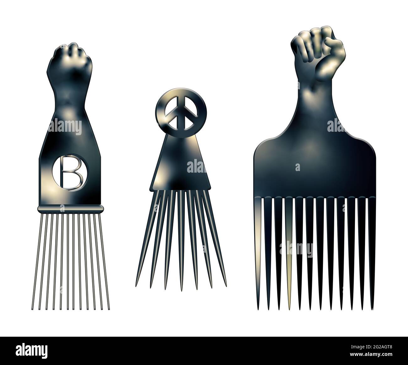 Illustration of a group of three black power hair picks, isolated on ...