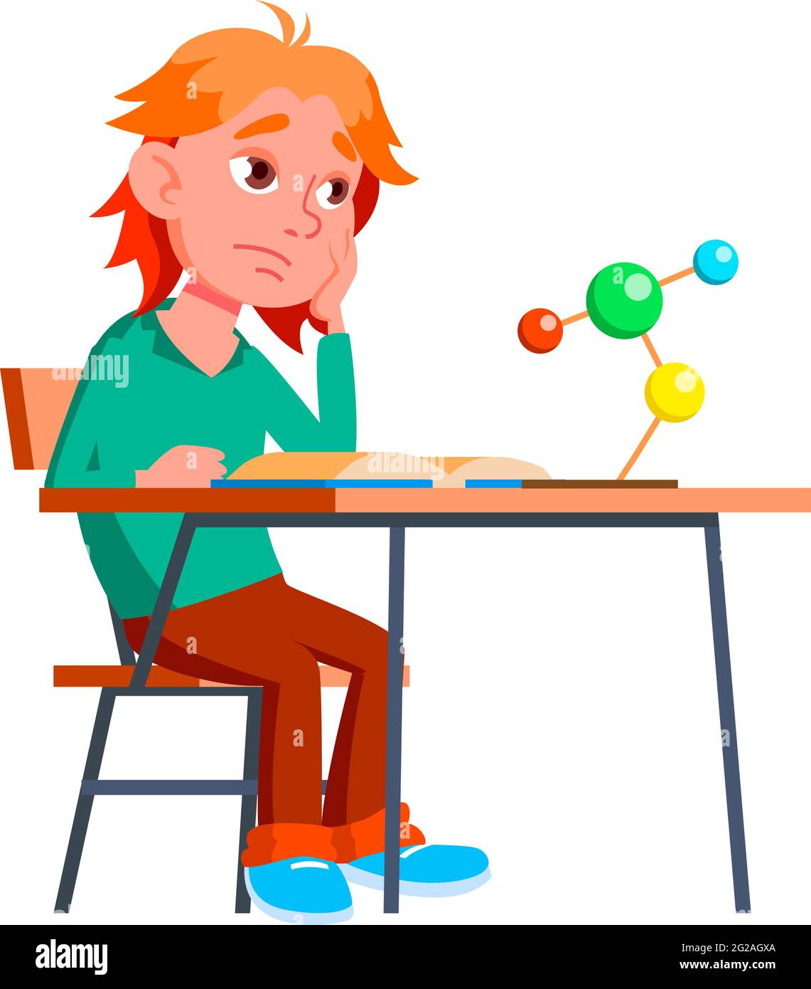 uninteresting boy sitting on chemistry lesson cartoon vector Stock ...