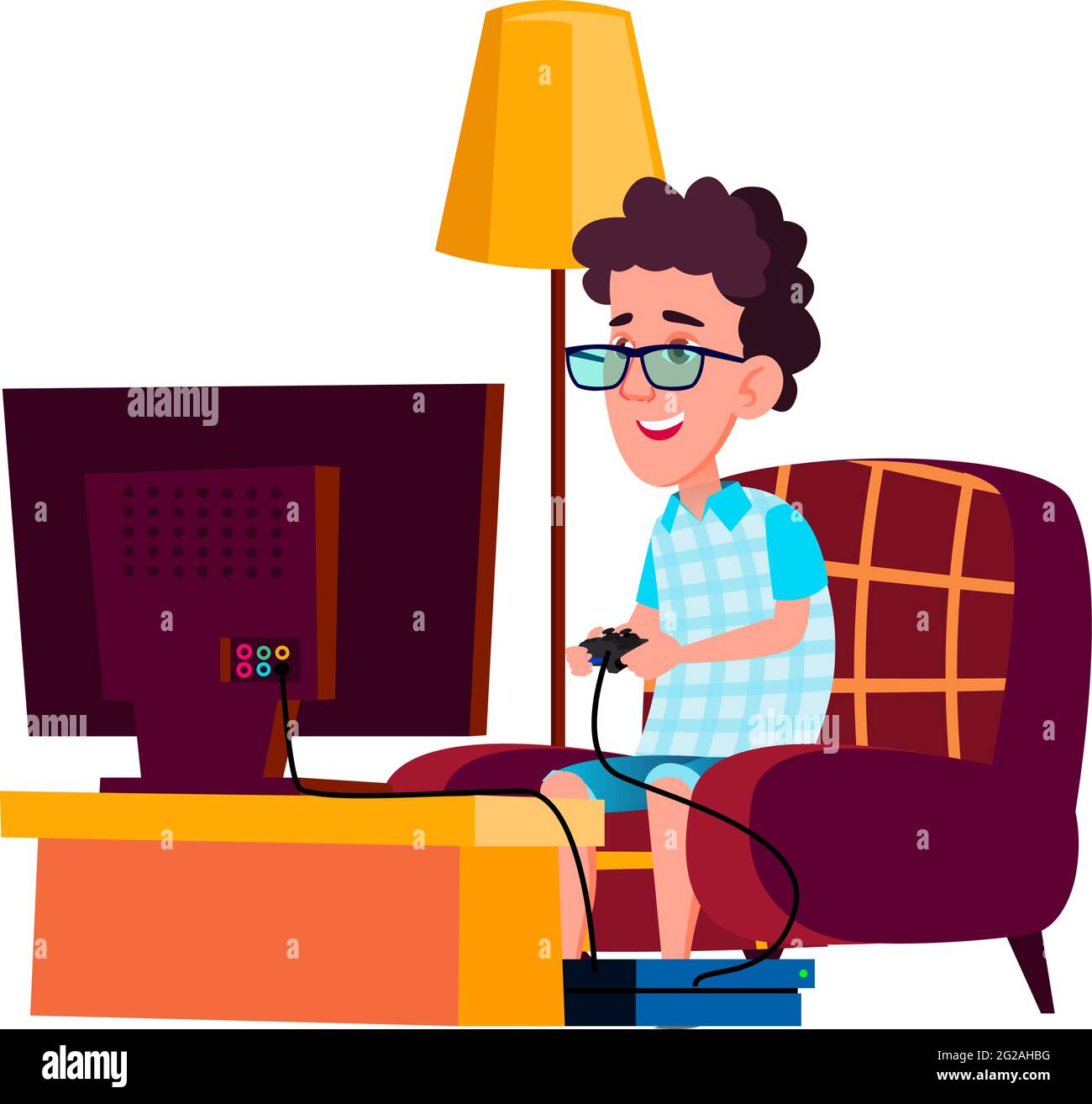 caucasian boy teenager play video games on console cartoon vector Stock ...
