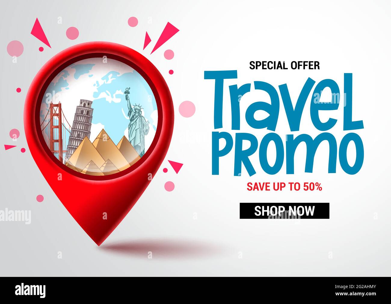 Travel sale vector banner design. Travel promo special offer text with ...