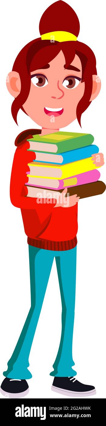 smiling girl carry library books cartoon vector Stock Vector Image ...