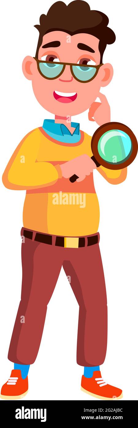 research guy with magnifying glass looking at butterfly cartoon vector ...
