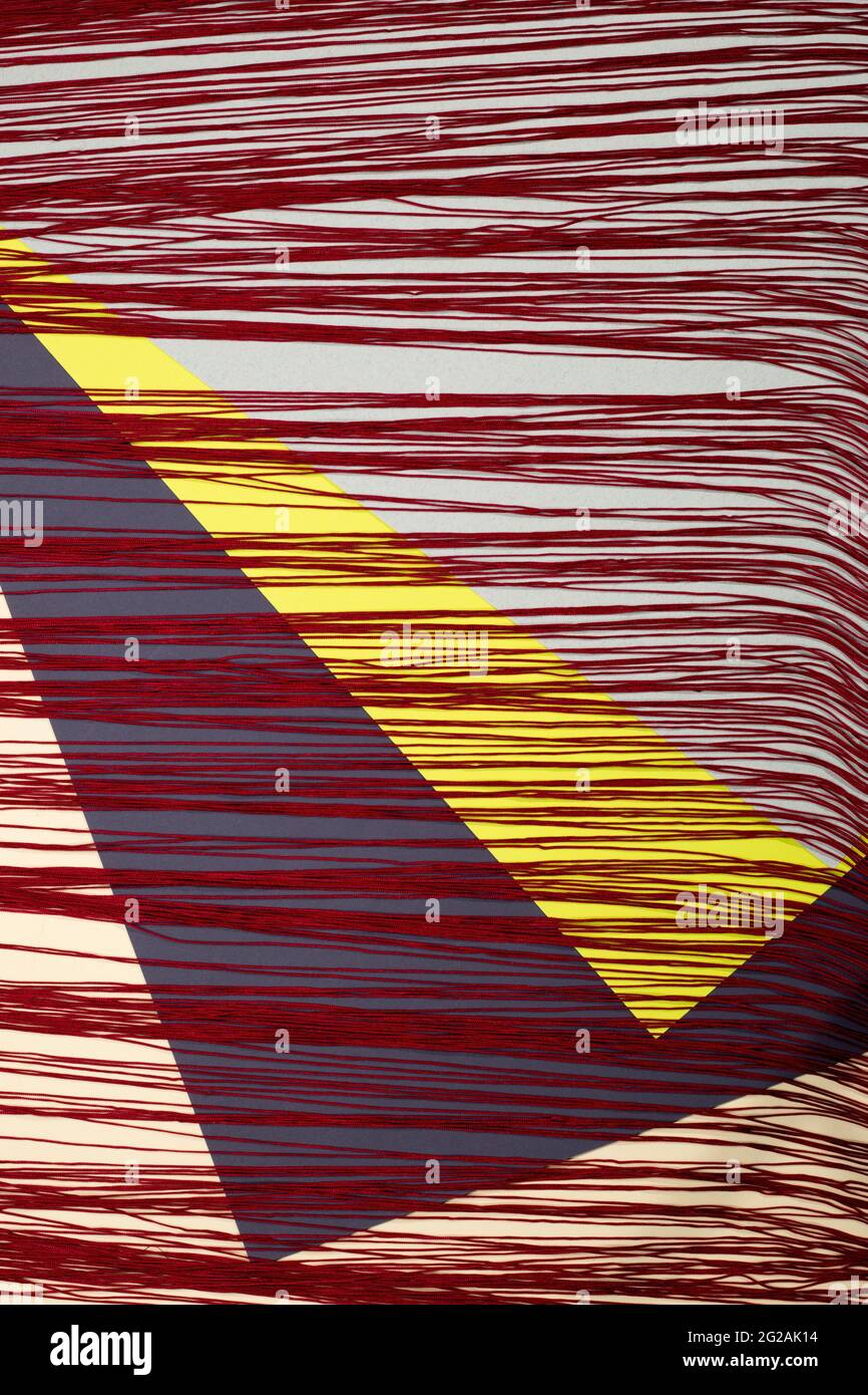 Abstract installation of red rope colored cardboard sheets Stock Photo ...