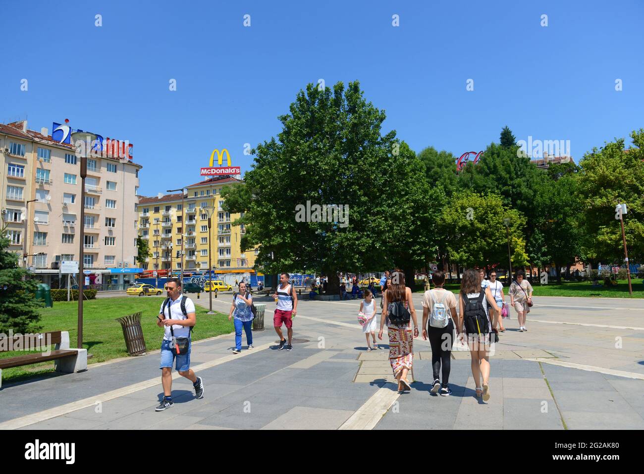 Vitosha Boulevard is a vibrant pedestrian street with many restaurants cafes and shops. Sofia ...