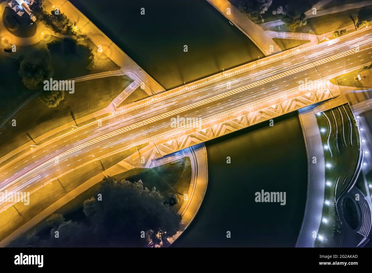 Aerial view of a bridge at night hi-res stock photography and images ...