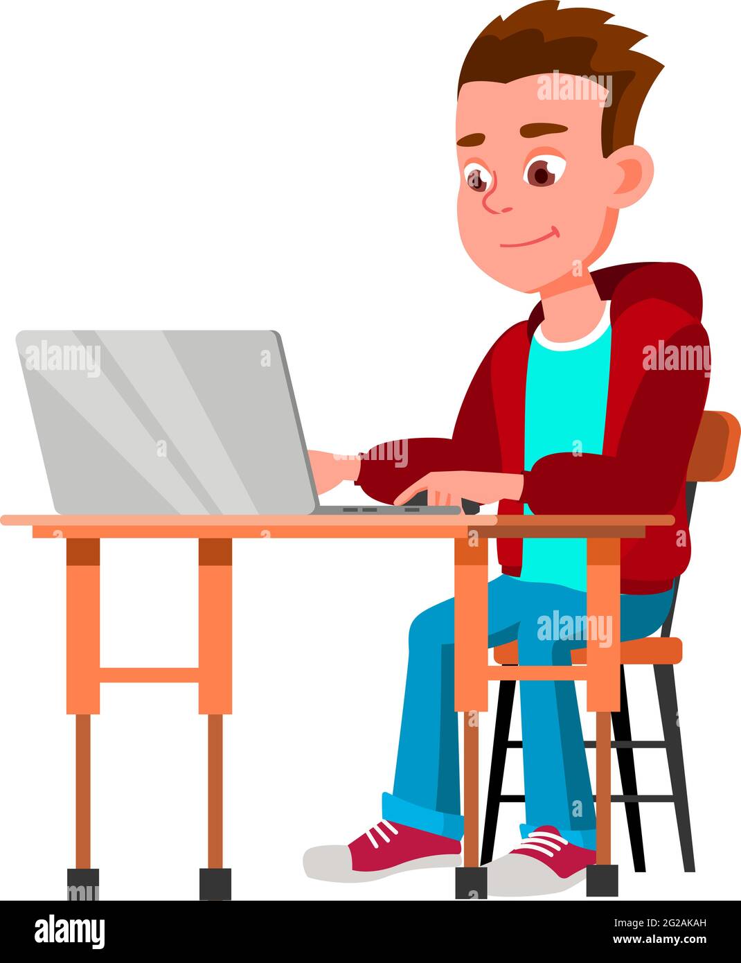 smiling boy teen educate online on laptop cartoon vector Stock Vector ...