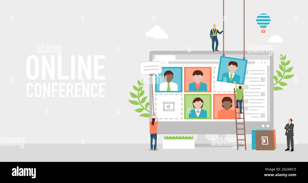 Video conference (online remote learning) concept vector banner ...