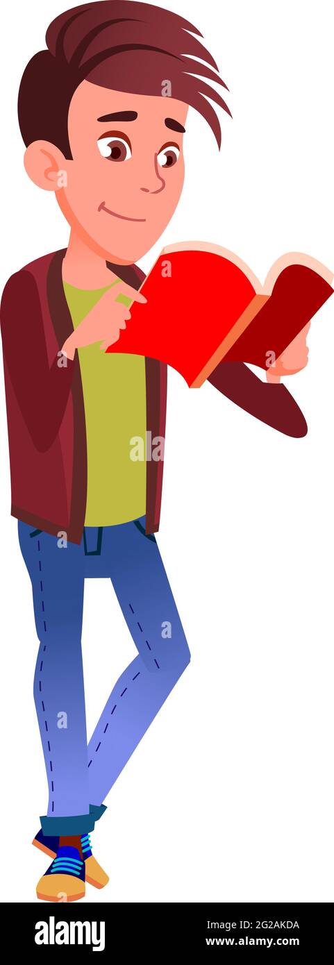 positive emotion boy teenager reading funny literature story cartoon ...