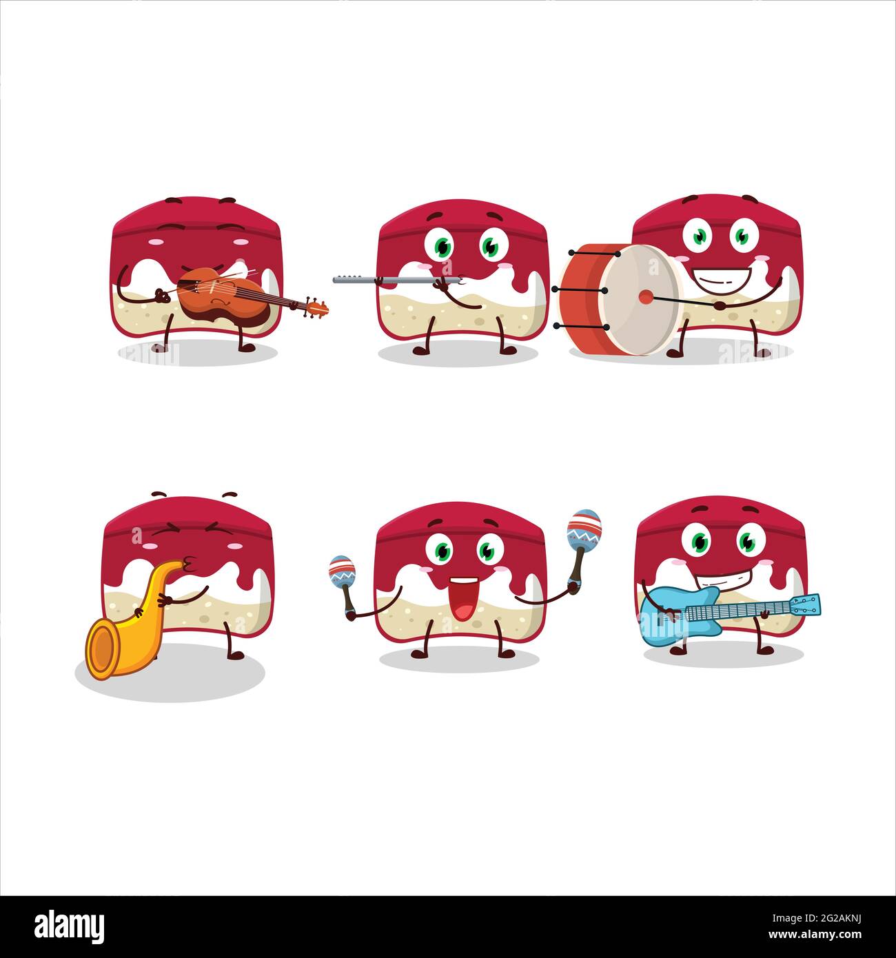 Cartoon character of cherry cake playing some musical instruments ...