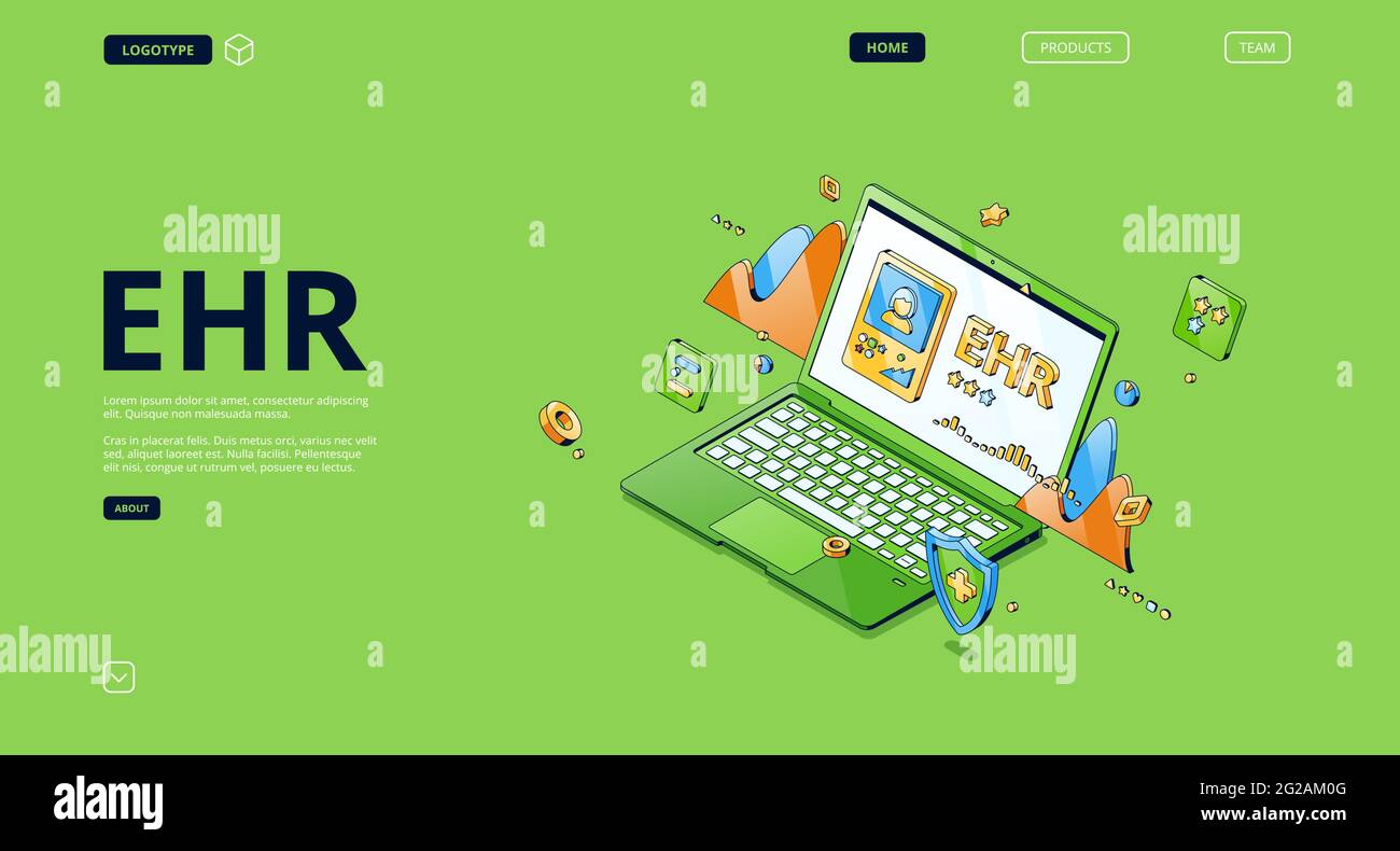 Ehr, electronic health record isometric landing page. Innovative ...