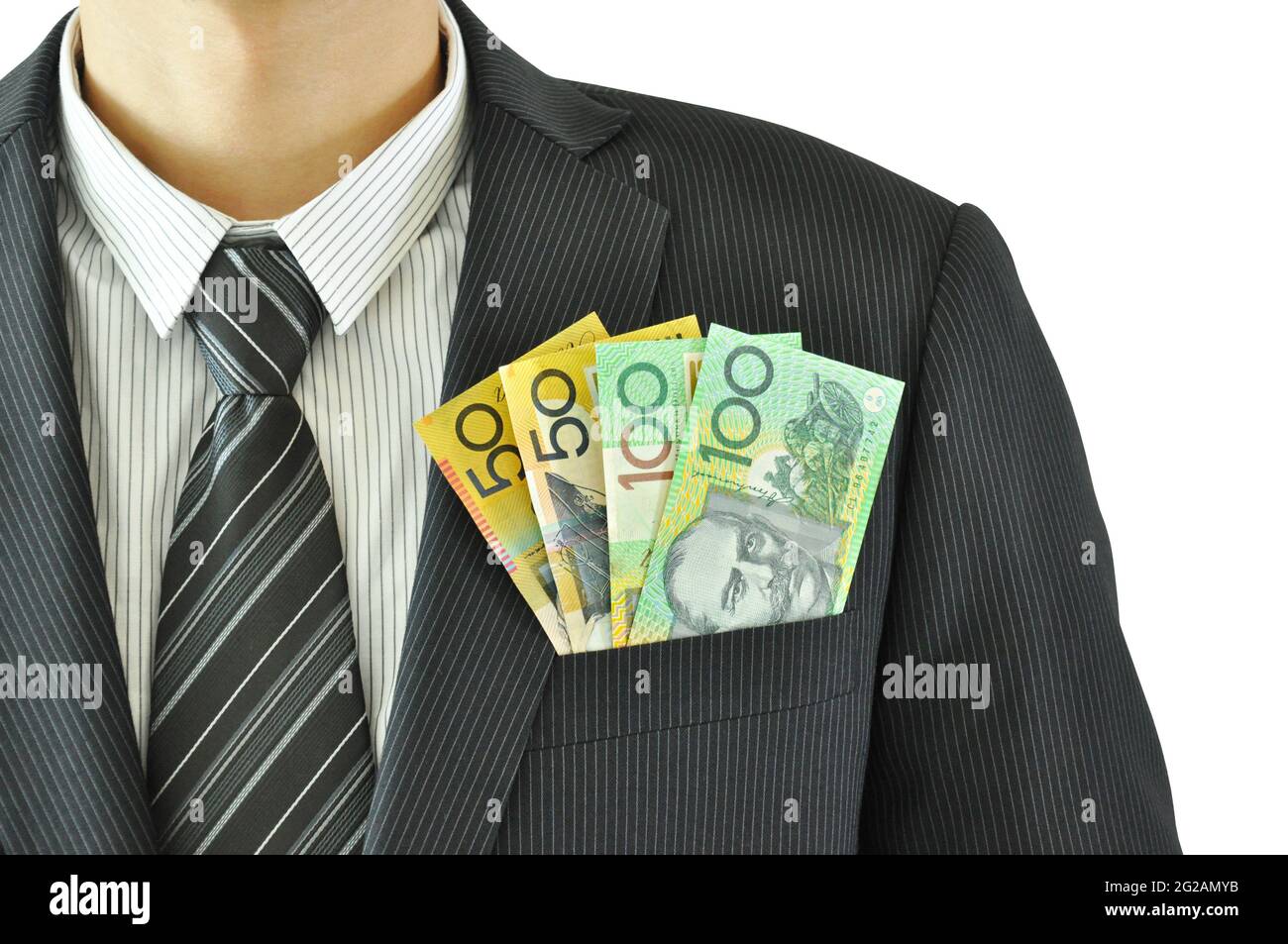 Money in businessman suit pocket - Australian Dollar banknotes Stock ...