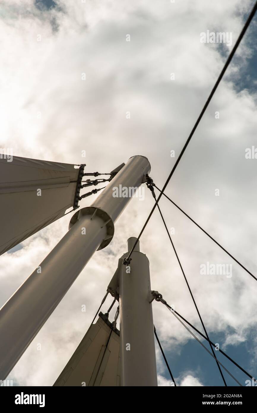 Connection points of tension membrane roof. Turnbuckle wire rope ...