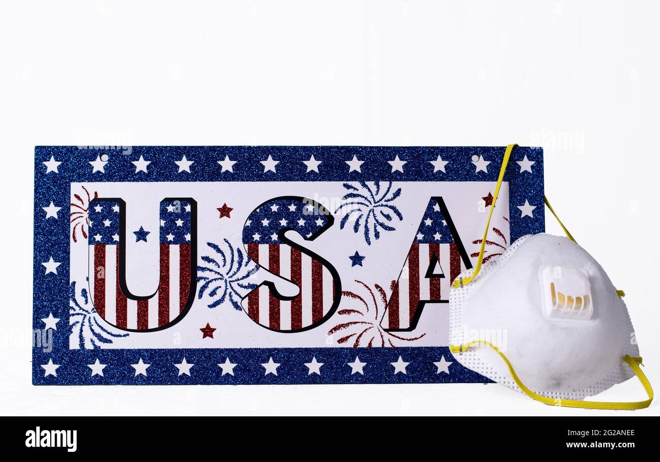 Fourth Of July Holiday with mask and stay safe message. Corona Virus ...