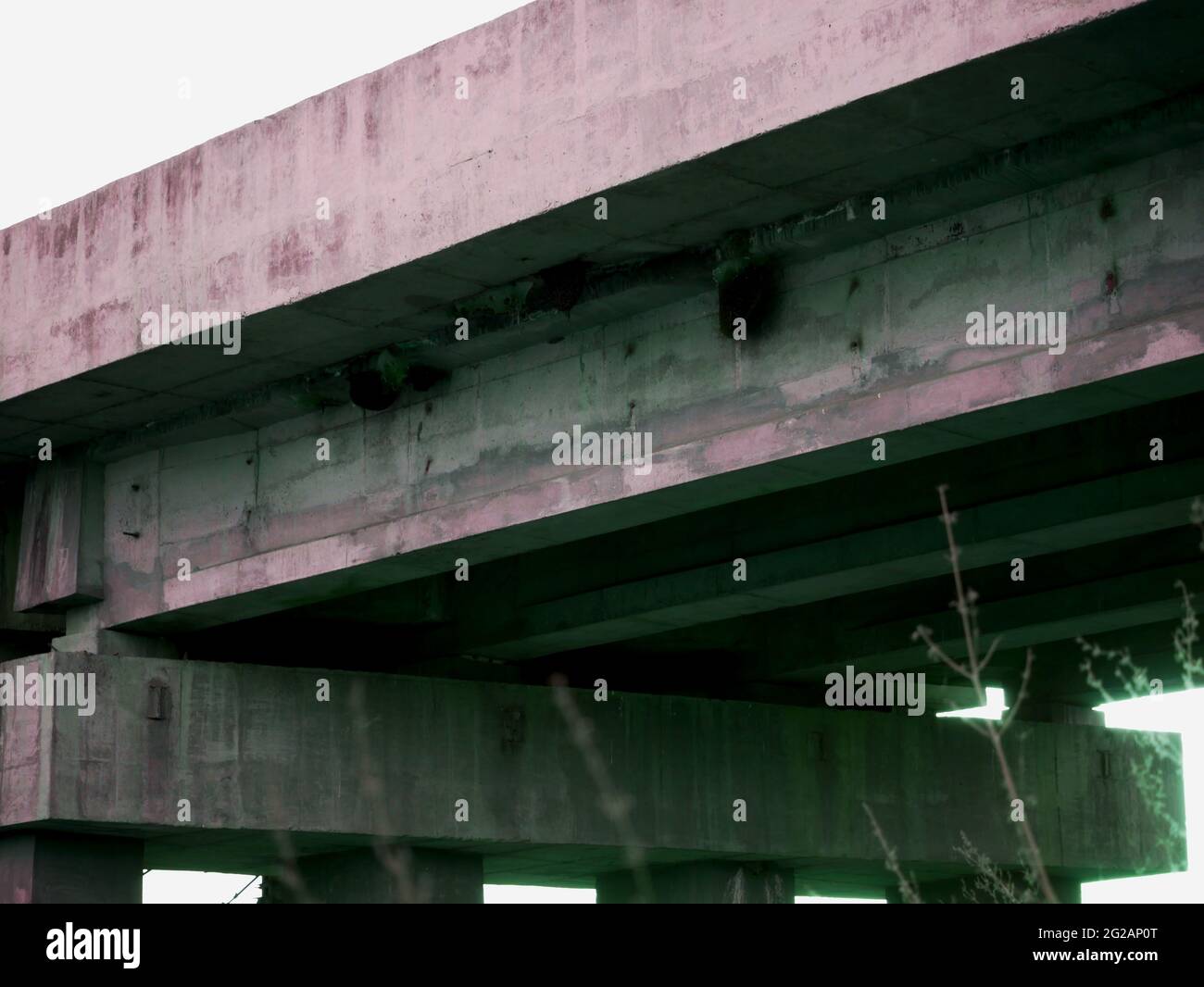 Transportation bridge on poor condition with light sky background Stock ...
