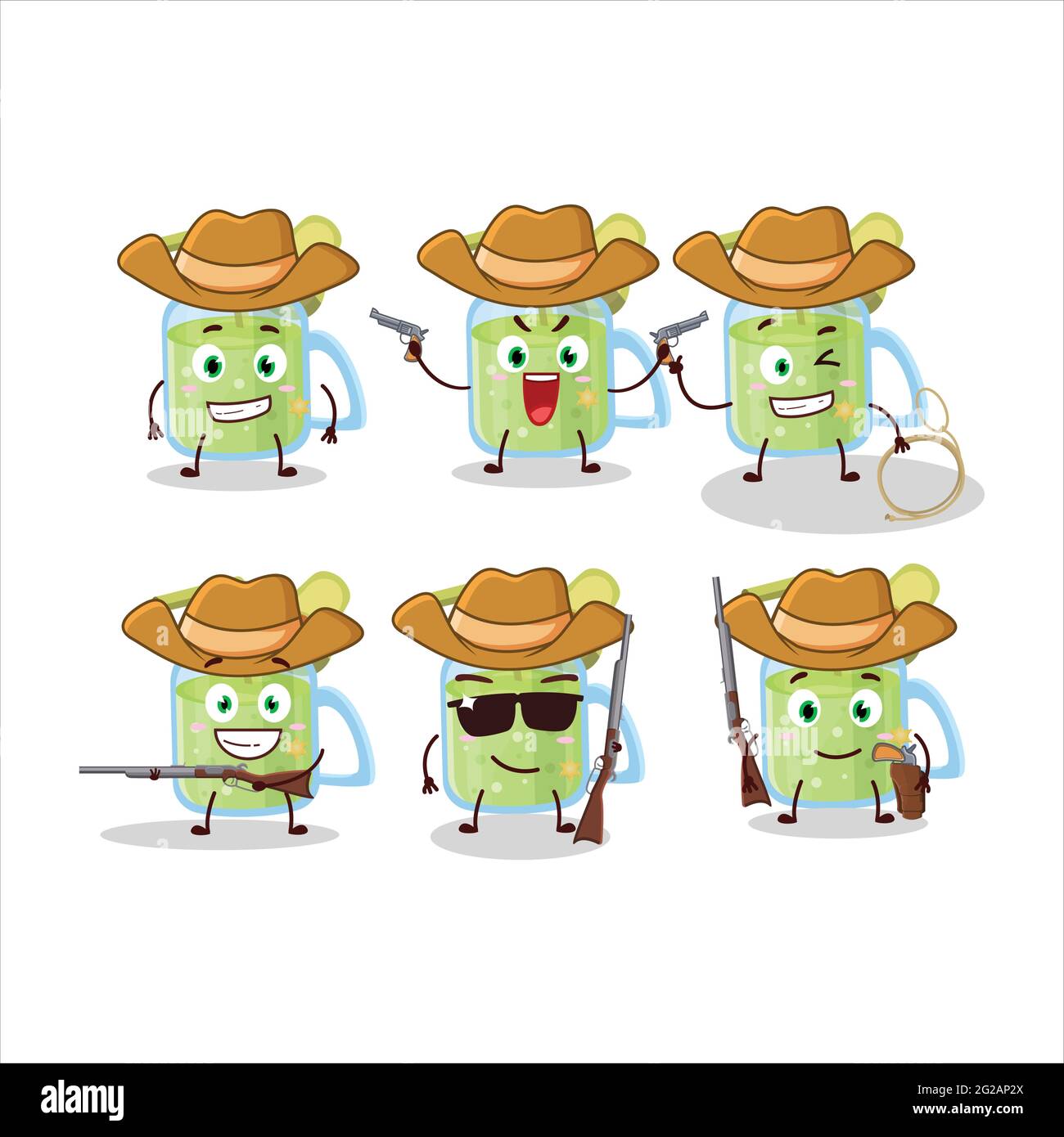 Cool cowboy avocado smoothie cartoon character with a cute hat. Vector ...