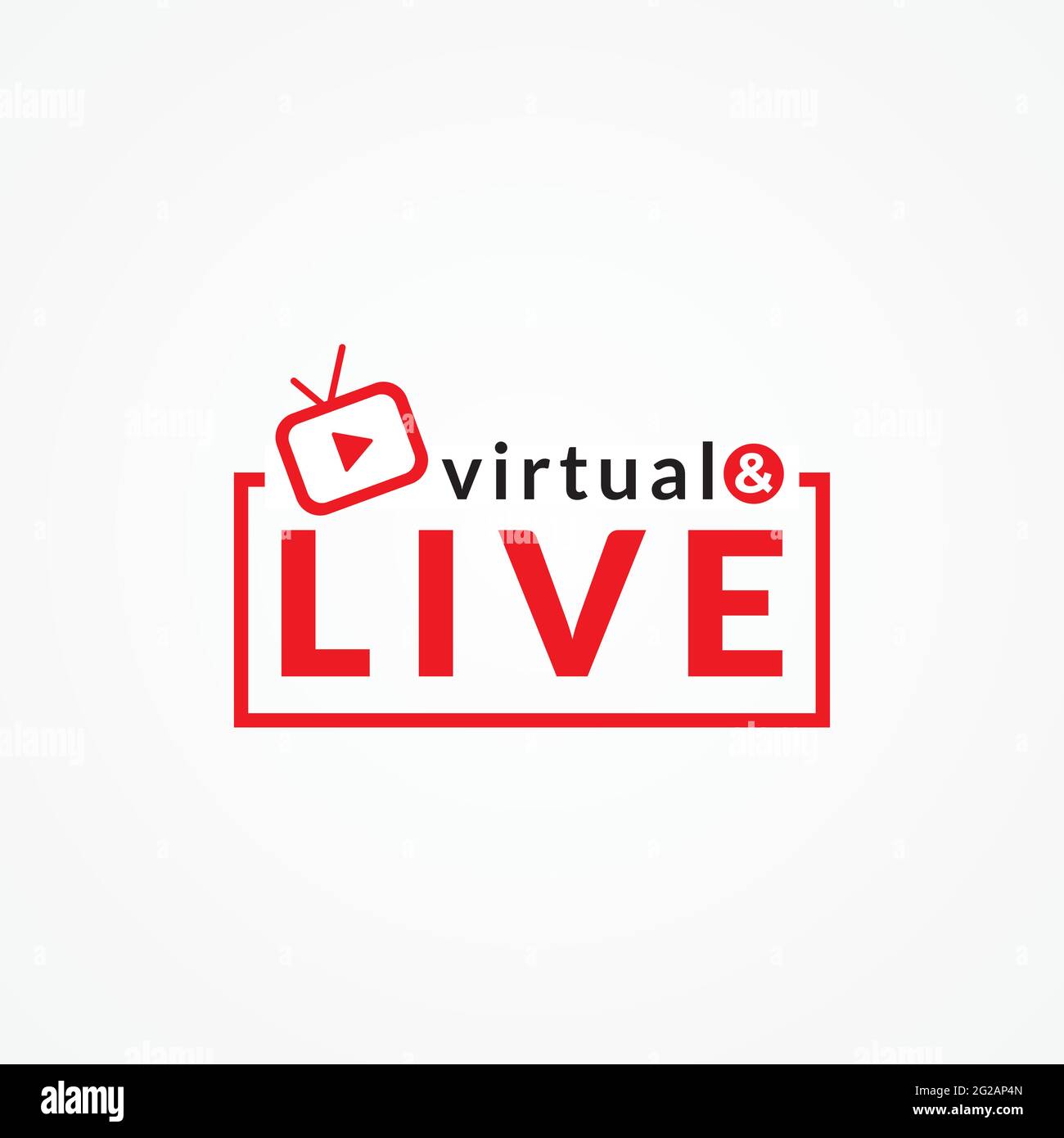 Virtual and Live logo concept with square shape and tv icon with play ...