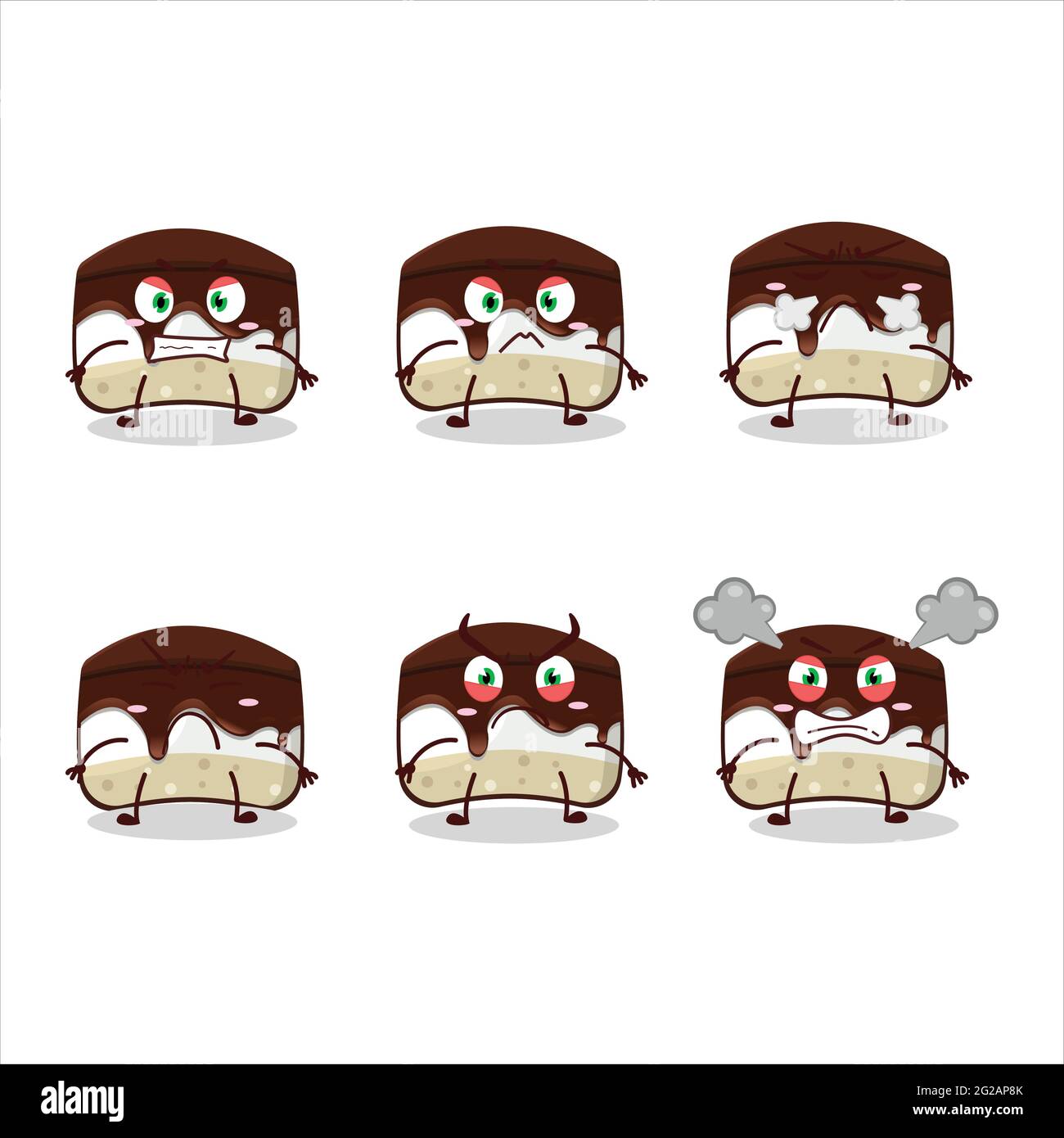 Chocolate cake cartoon character with various angry expressions. Vector ...