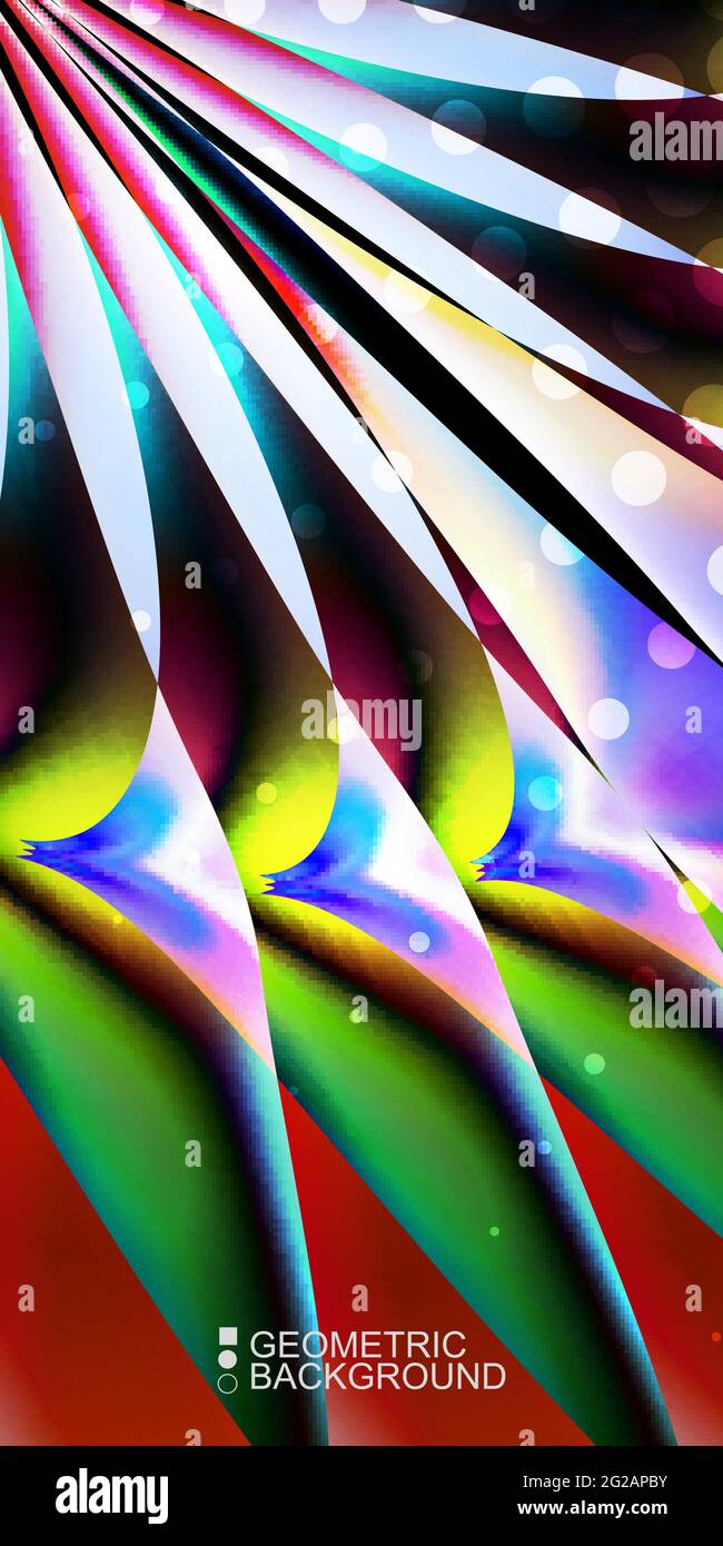 Geometric abstract background template with fluid waves in blurred ...